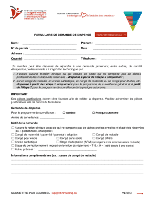 Remplissable En Ligne FORMULAIRE DE DEMANDE DE DISPENSE Nom Prnom Date Fax Email Imprimer ...