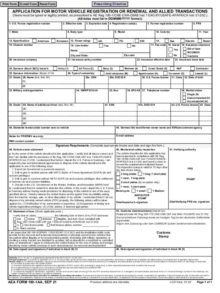 Fillable Online Ae Form 190 Aa - Fill and Sign Printable Template ...