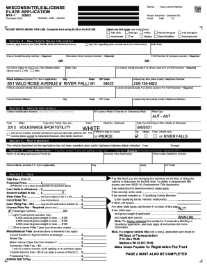 Fillable Online mv1 form wisconsinTitle/License Plate Application How ...
