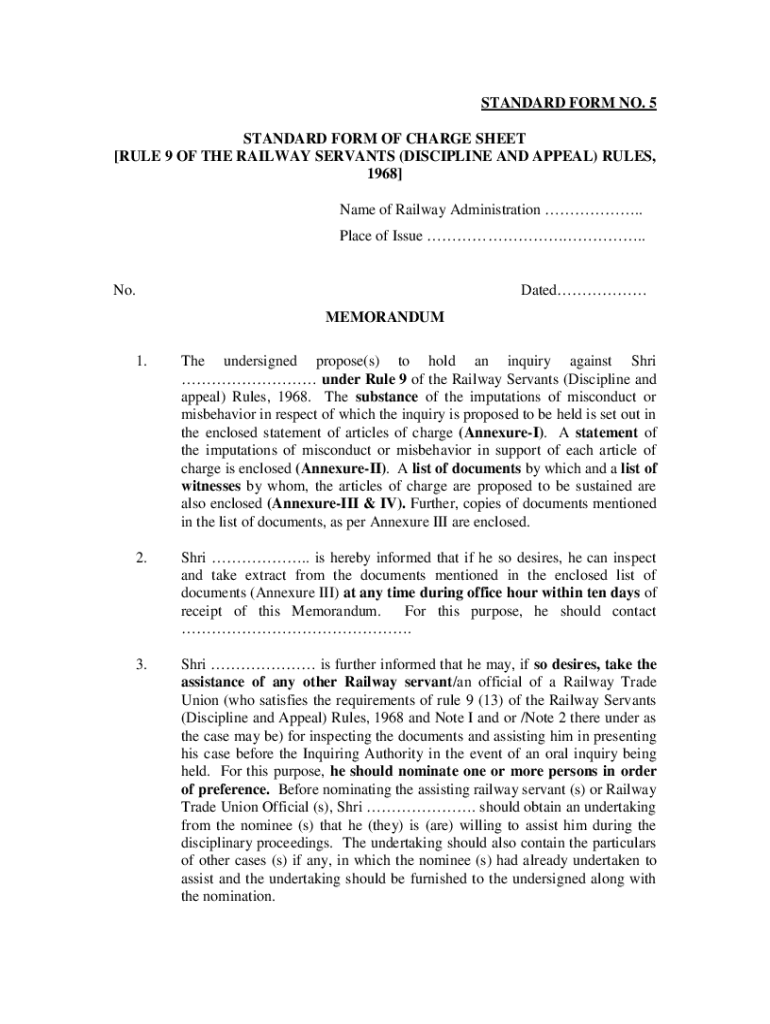 Fillable Online STANDARD FORM NO. 5 STANDARD FORM OF CHARGE SHEET Fax ...