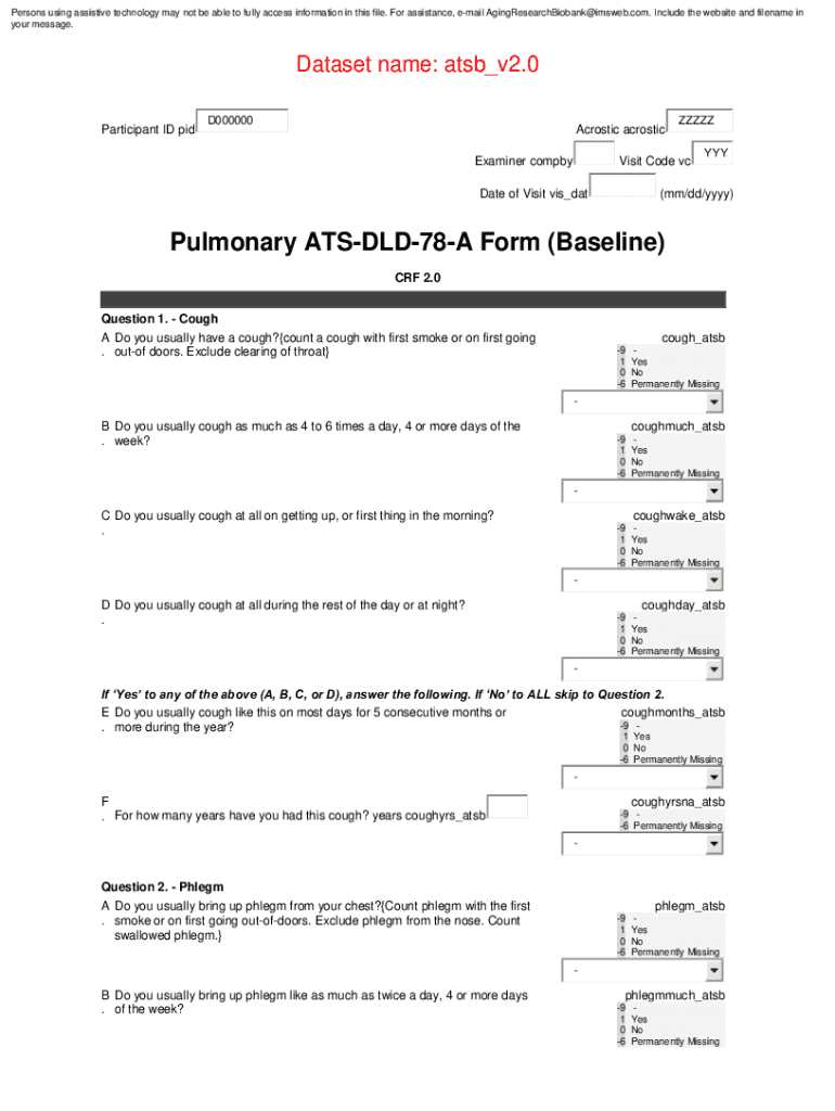 Fillable Online Pulmonary ATS-DLD-78-A Form (Baseline) Fax Email Print - pdfFiller