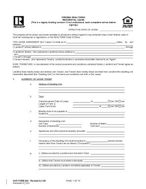 Fillable Online Virginia Realtors Form 200 Residential Lease Fax Email ...