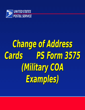 Fillable Online Change of Address Cards PS Form 3575 (Military Fax ...