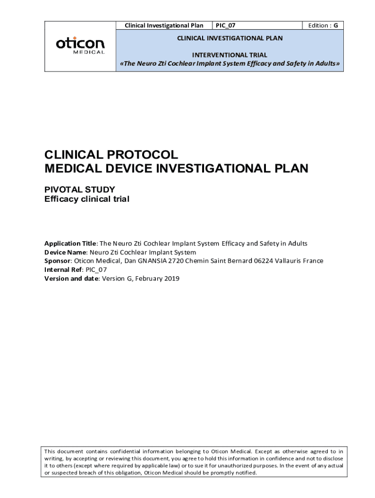 Fillable Online CLINICAL PROTOCOL MEDICAL DEVICE INVESTIGATIONAL PLAN ...
