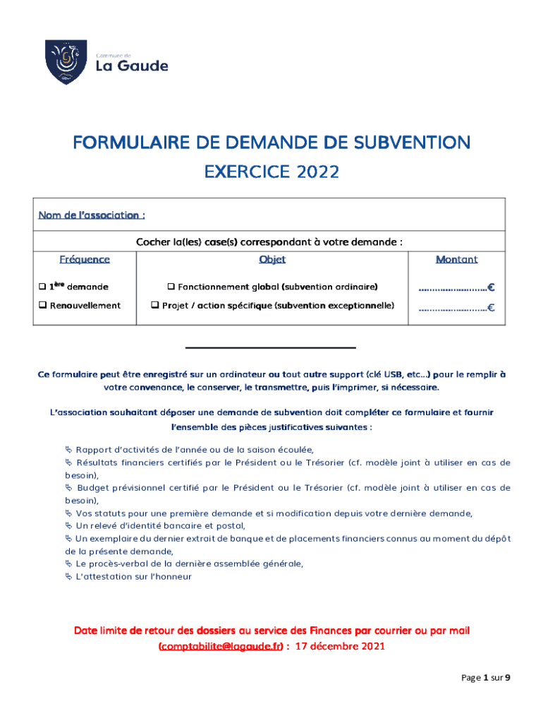 Remplissable En Ligne formulaire de formulaire de demande de subvention ... - La Gaude Fax Email ...