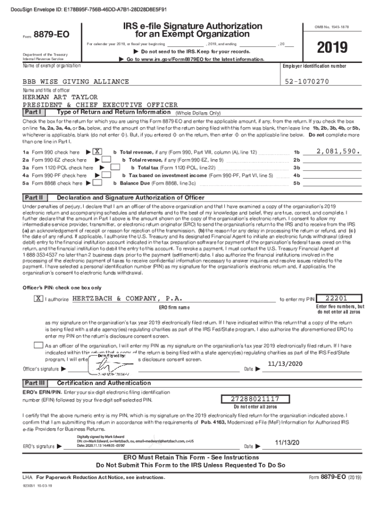 Fillable Online IRS e-file Signature Authorization Fo,m 8879-EQ For ...