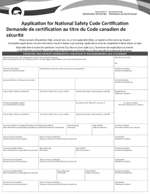 Fillable Online 3722 - GNWT - INF - Application for National Safety ...