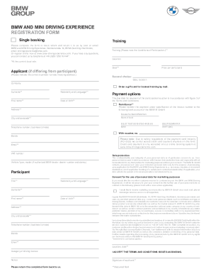 Fillable Online BMW AND MINI DRIVING EXPERIENCE REGISTRATION FORM Fax ...