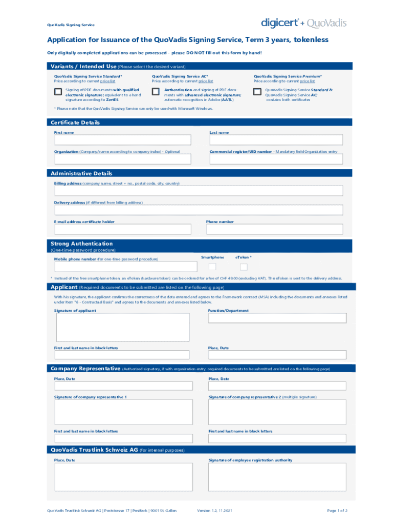 Fillable Online Application for Issuance of a qualified certificate (CH ...
