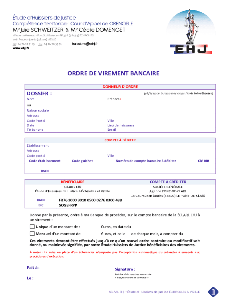 Remplissable En Ligne ORDRE DE VIREMENT BANCAIRE Fax Email Imprimer ...