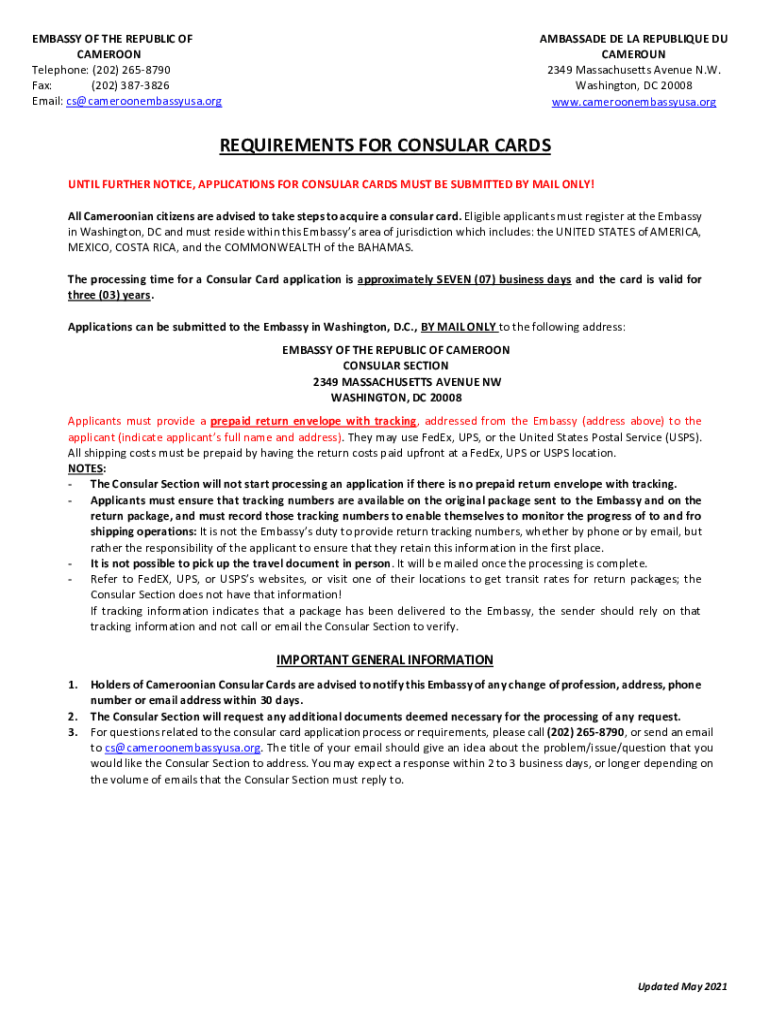 Fillable Online Contact us - Cameroon Embassy in Washington DC, USA Fax ...