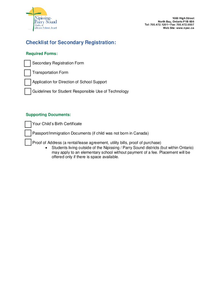 Fillable Online sjsh npsc 2021-2022 Grade 9 Registration Form Fax Email ...