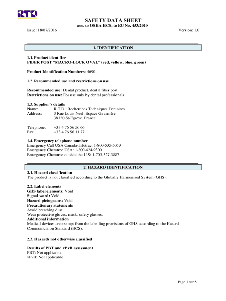 Fillable Online Safety Data Sheet acc. to OSHA HCS - PDF Free Download Fax Email Print - pdfFiller
