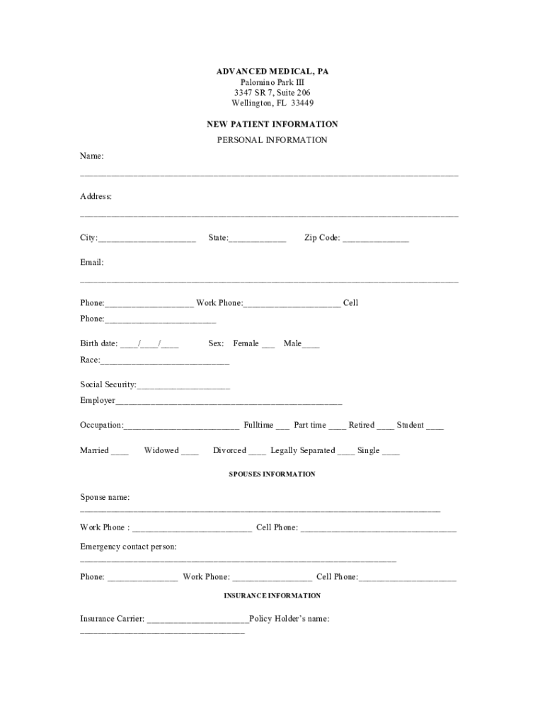 Fillable Online NEW PATIENT PACKET - Advanced Medical Fax Email Print - pdfFiller