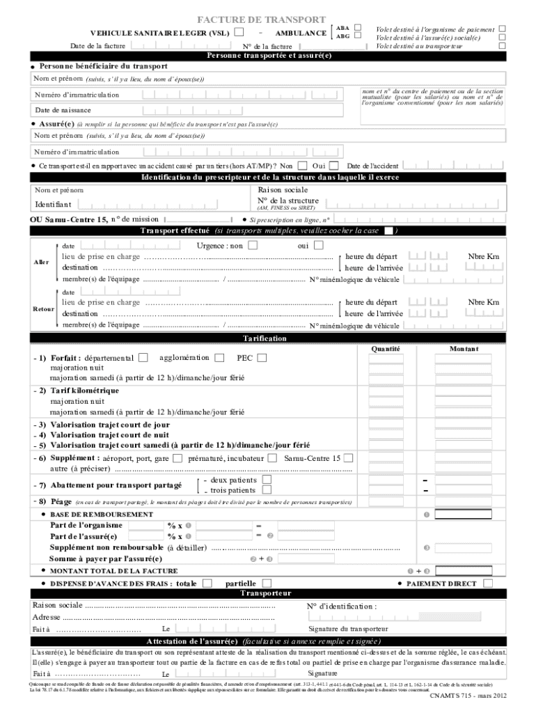 Remplissable En Ligne Fillable Online facture de transport - ameli.fr ...