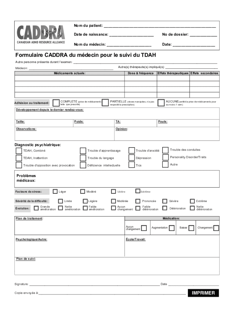 Remplissable En Ligne Trousse dvaluaTion du TdaH de Caddra (Caddra adHd ...