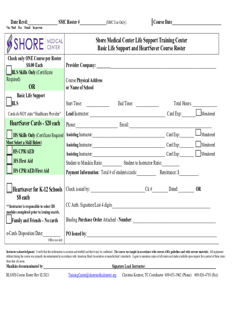 Fillable Online American Heart Association (AHA) Training Center ...