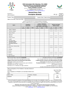 Fillable Online General Entry Form Inscription Gnrale N 1/2 G2 Fax ...
