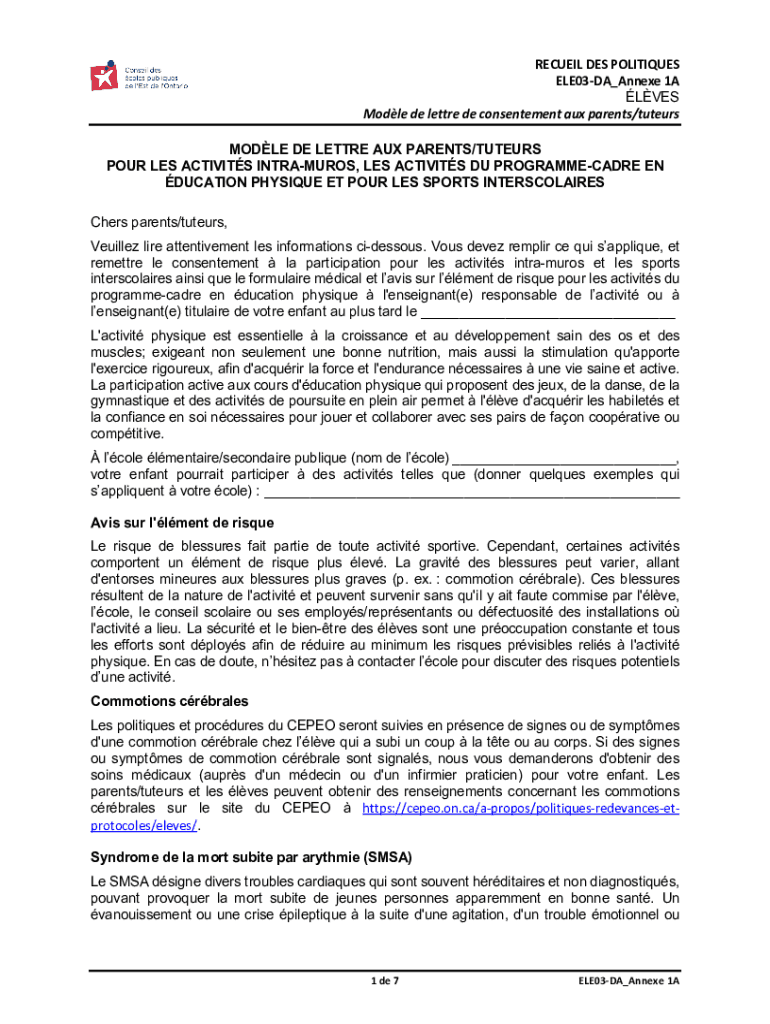 Remplissable En Ligne Fillable Online safety ophea Annexe A Modle de ...