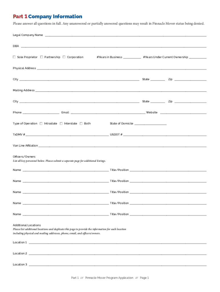 Fillable Online SMA Pinnacle Mover Program Application Fax Email Print ...