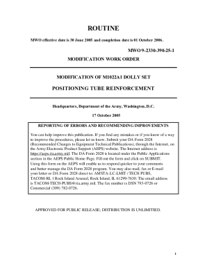 Fillable Online MWO 9-2330-390-25-1 MODIFICATION WORK ORDER ...