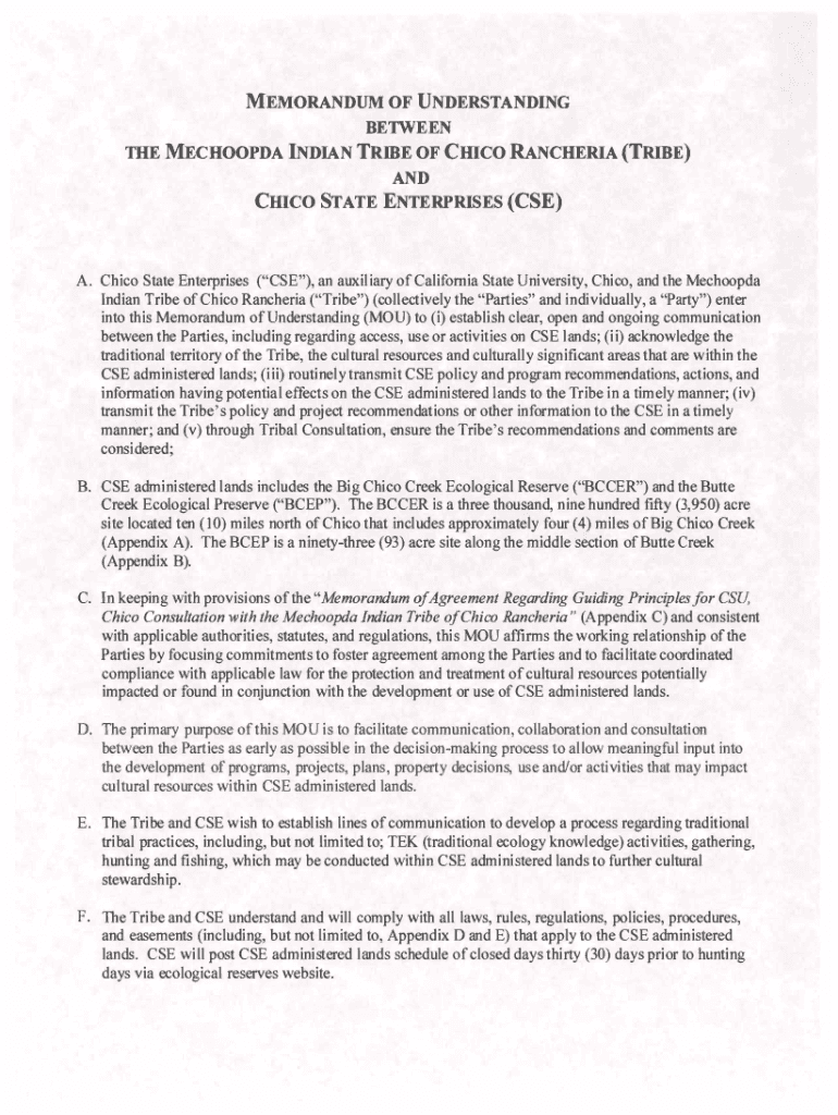 Fillable Online Memorandum of Understanding Between the Mechoopda ...