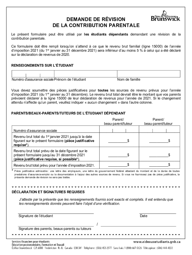 Remplissable En Ligne www2 gnb DEMANDE DE RVISION DE LA CONTRIBUTION PARENTALE Fax Email ...