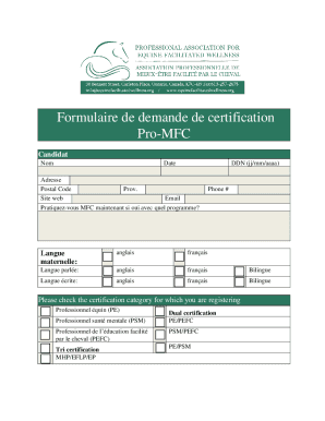 Remplissable En Ligne Formulaire de demande de certification Pro-MFC - Equine ... Fax Email ...