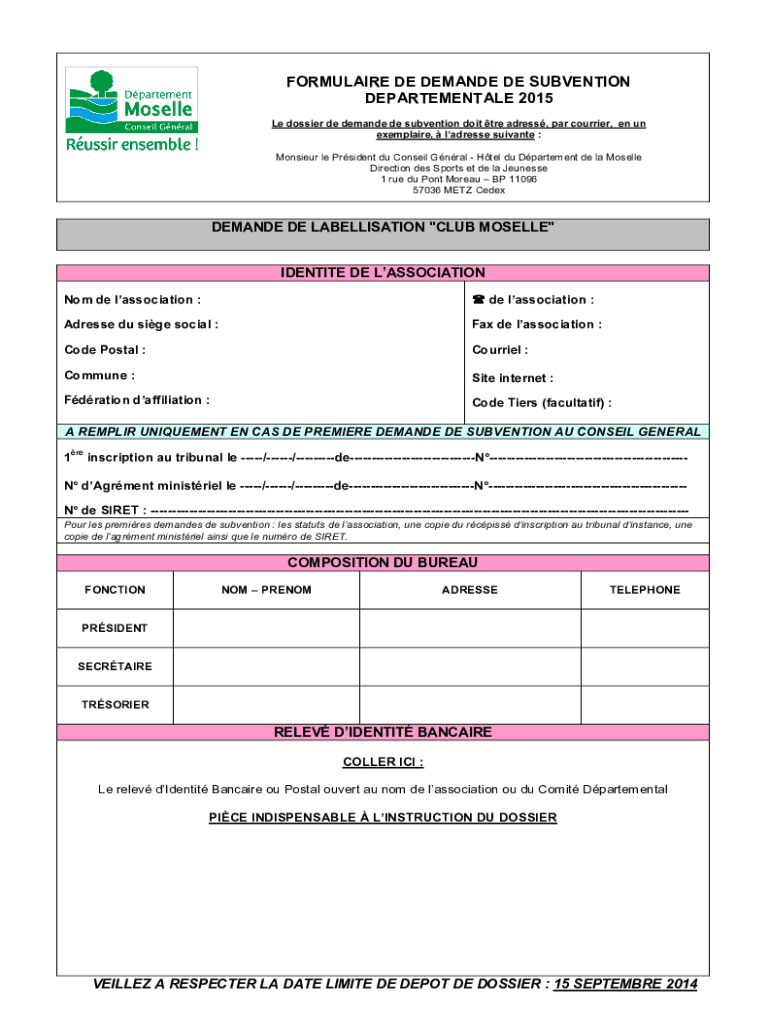 Fillable Online Demande de subvention Vie Associative - Dpartement de la ... Fax Email Print ...
