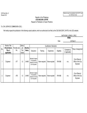Fillable Online CS Form No. 9 be in MS Excel format Republic of the ...