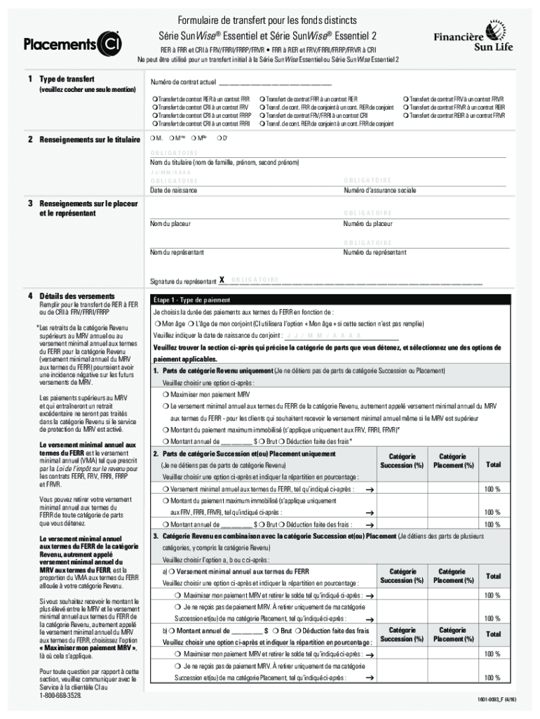 Remplissable En Ligne 1601-0093 CI SL - SWES/SWES2 - Seg. Funds Registered Transfer form - F ...
