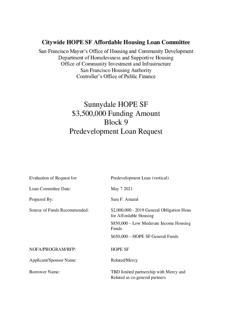 Fillable Online Sunnydale HOPE SF Master Plan $1,000,000 Funding Amount ...