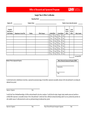 Fillable Online Time and Effort Certification Form. Post Award Grant ...