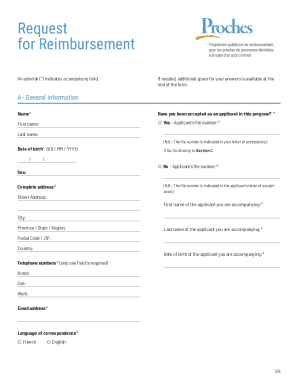 Fillable Online Reimbursement Request form Guide - Proches Fax Email ...