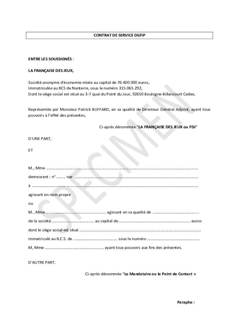 Fillable Online Paraphe : CONTRAT DE SERVICE DGFiP ENTRE LES SOUSSIGNS ...
