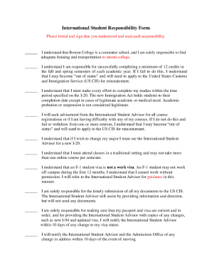 Fillable Online International Student Responsibility Form Fax Email ...