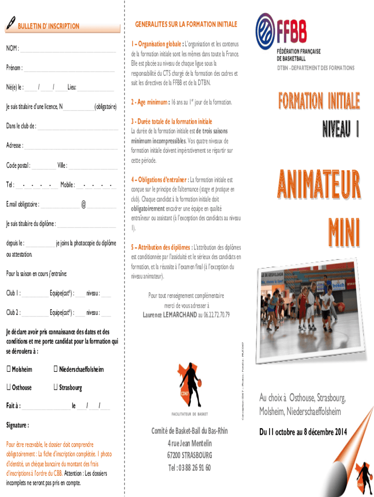 Remplissable En Ligne BULLETIN D' INSCRIPTION GENERALITES SUR LA Fax ...