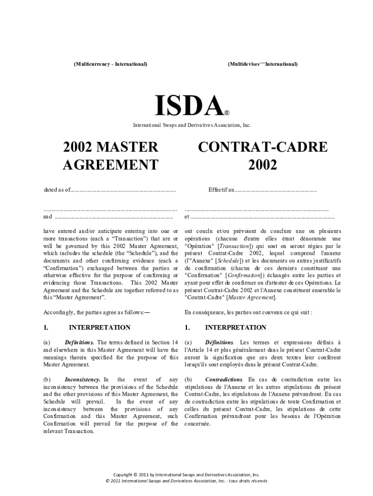 Fillable Online Master Agreement - International Swaps and Derivatives ... Fax Email Print ...