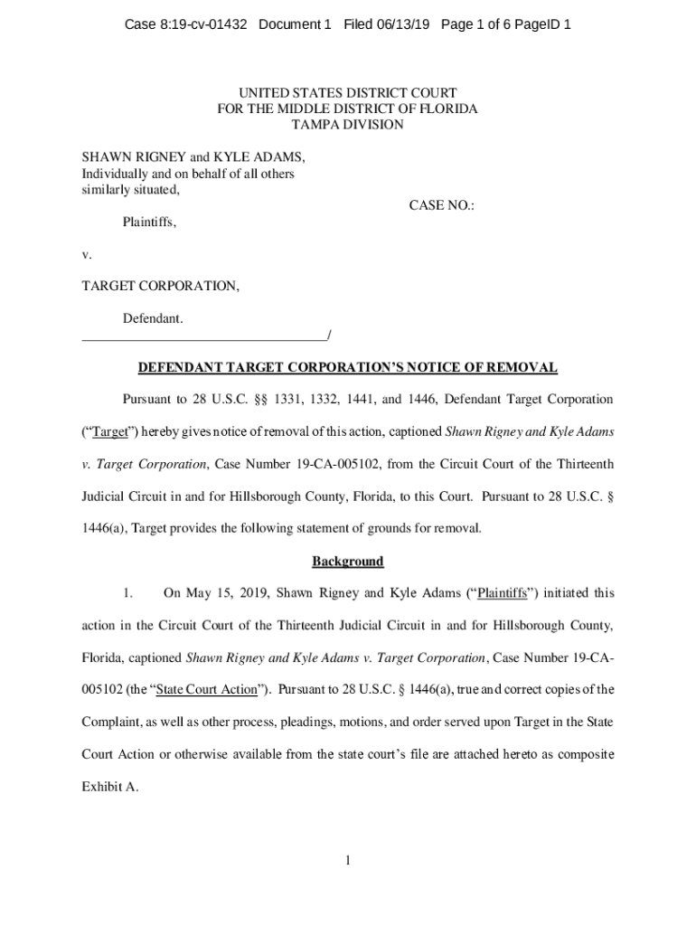 Fillable Online SHAWN RIGNEY and KYLE ADAMS v. TARGET CORPORATION ...