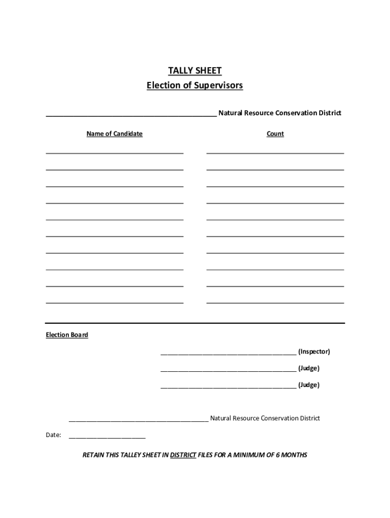 Fillable Online TALLY SHEET Election of Supervisors Fax Email Print ...