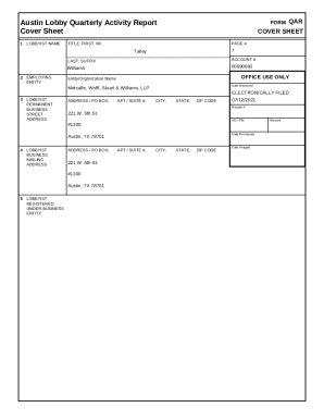 Fillable Online Austin Lobby Quarterly Activity Report QAR Cover Sheet ...