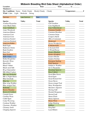 Fillable Online Midewin Breeding Bird Data Sheet (Alphabetical Order ...