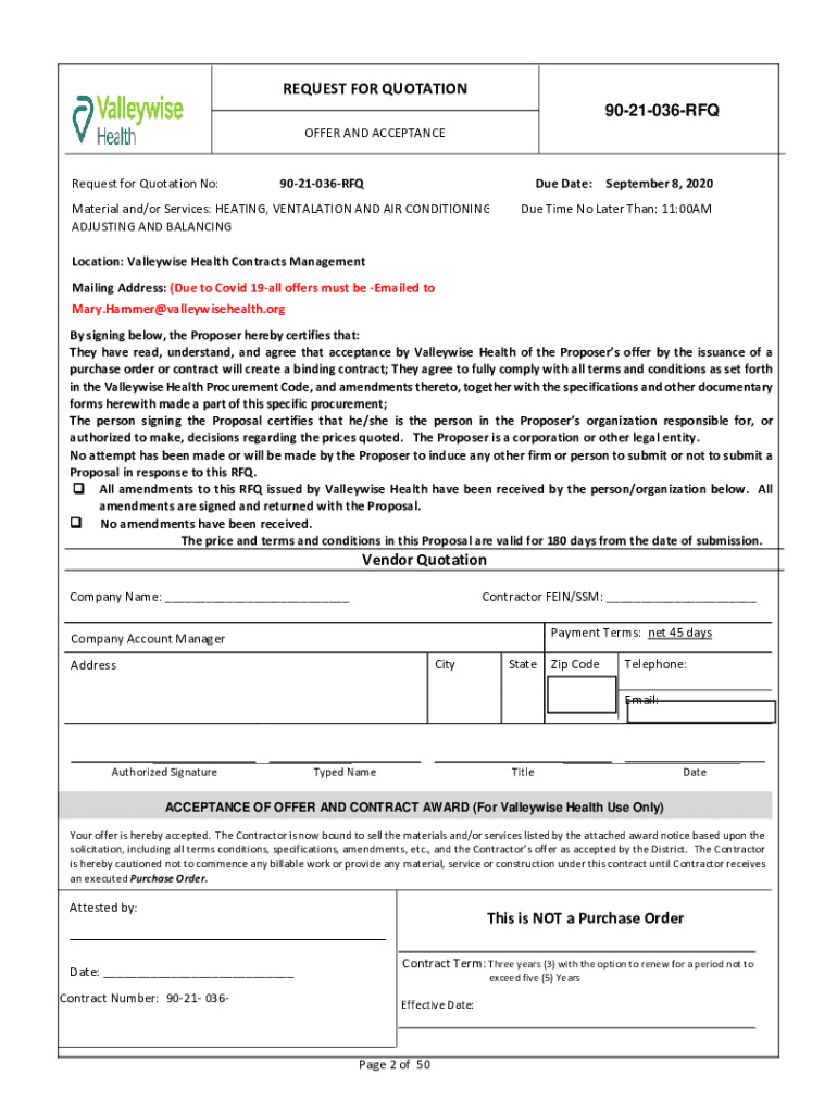 Fillable Online request for quotation heating, ventalation and air ...
