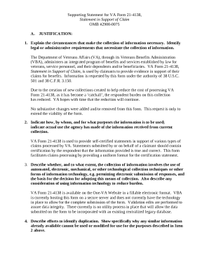 Fillable Online Supporting Statement for VA Form 21-4138, Statement in ...