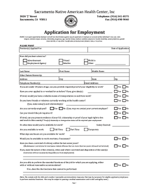 Fillable Online snahc Application for Employment - Sacramento Native ...