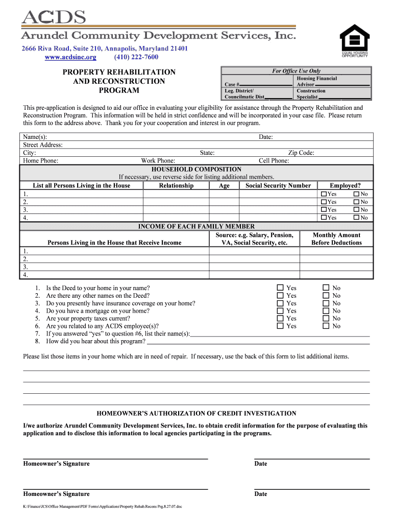 Fillable Online acdsinc Property rehabilitation and reconstruction ...
