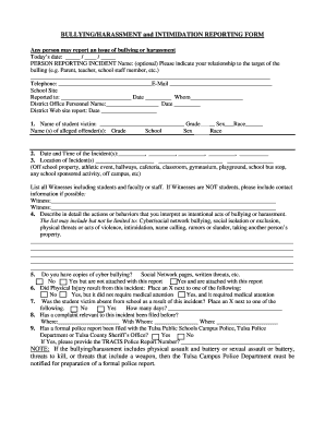 Fillable Online tulsaschools BULLYING/HARASSMENT and INTIMIDATION ...