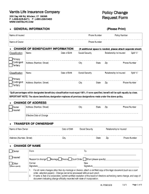 Fillable Online Policy Change 200 Day Hill Rd, Windsor, CT 06095 Request Form Fax Email Print ...