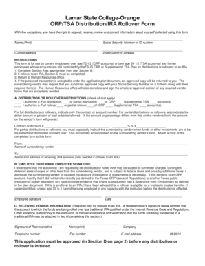 Fillable Online lsco ORP/TSA Distribution/IRA Rollover Form - Lamar ...