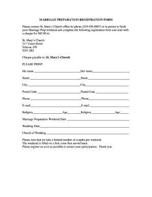 Fillable Online MARRIAGE PREPARATION REGISTRATION FORM Fax Email Print ...